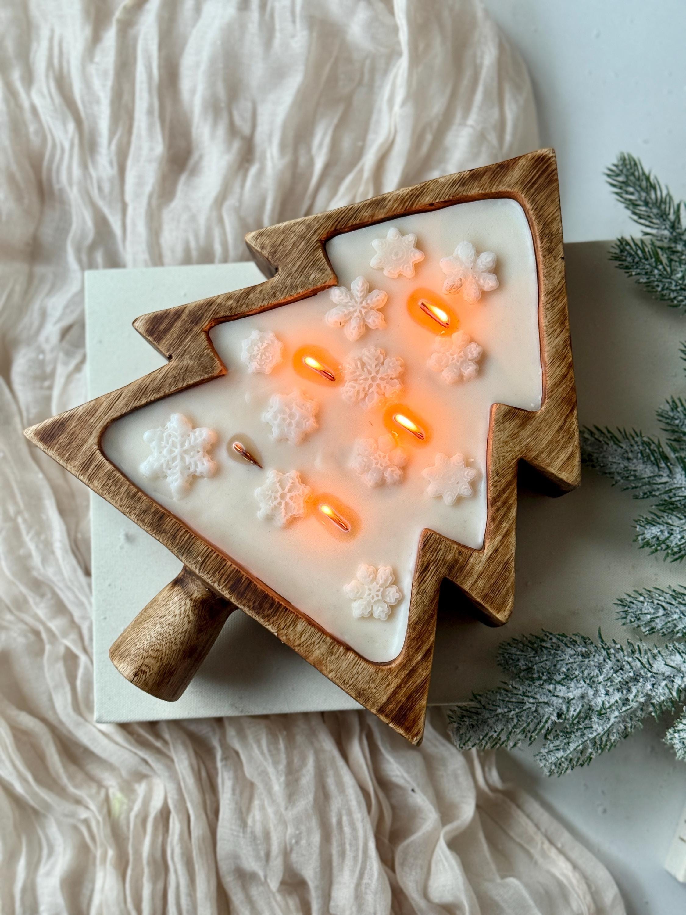 Large Wooden Tree Candle Bowl,cozy Winter Home Décor,scented Christmas ...