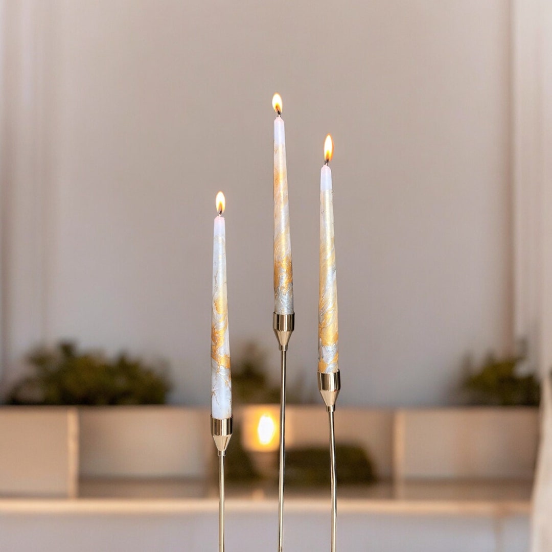 Gold Silver Metallic Marble Candles,tall Taper Candle Set,dinner ...