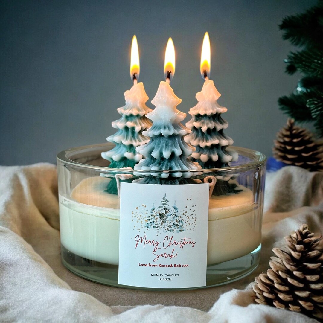 Personalized Christmas Tree Candle: 3-wick Festive Decor Gift - Etsy UK
