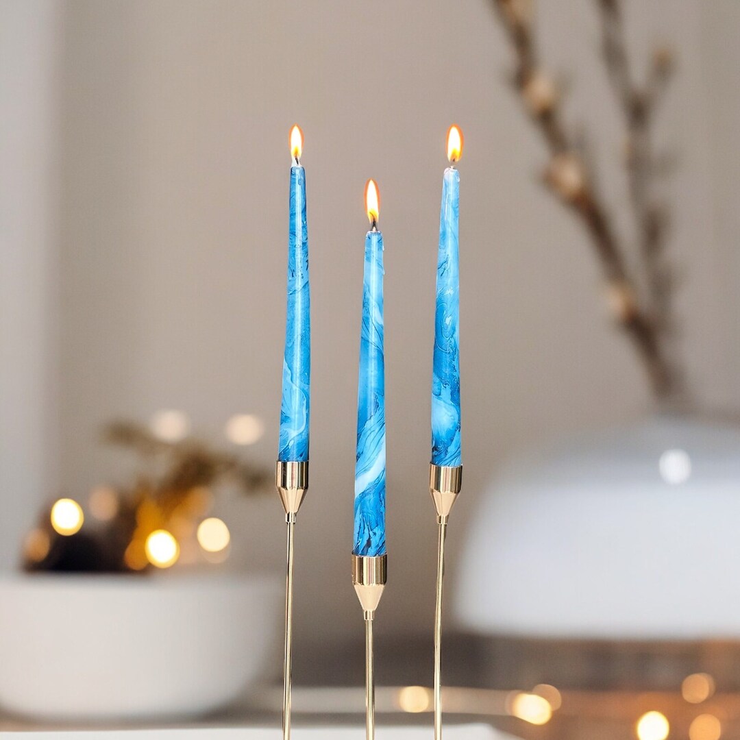Royal Blue Marble Tall Taper Candles,dinner Candles,blue Home Decor ...