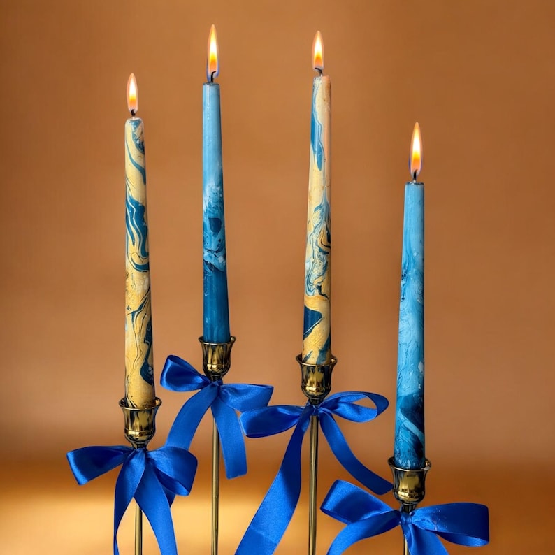 Gold Royal Blue Marble Candles,tall Taper Candle Set,dinner Candles ...