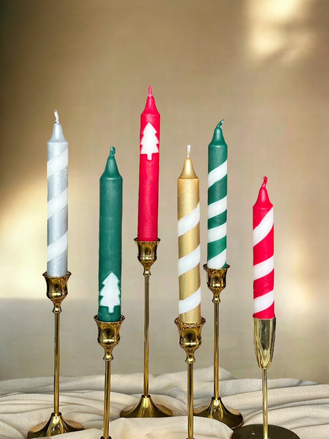 Christmas Tall Taper Candles,festive Candle Gift,dinner Candle Set ...