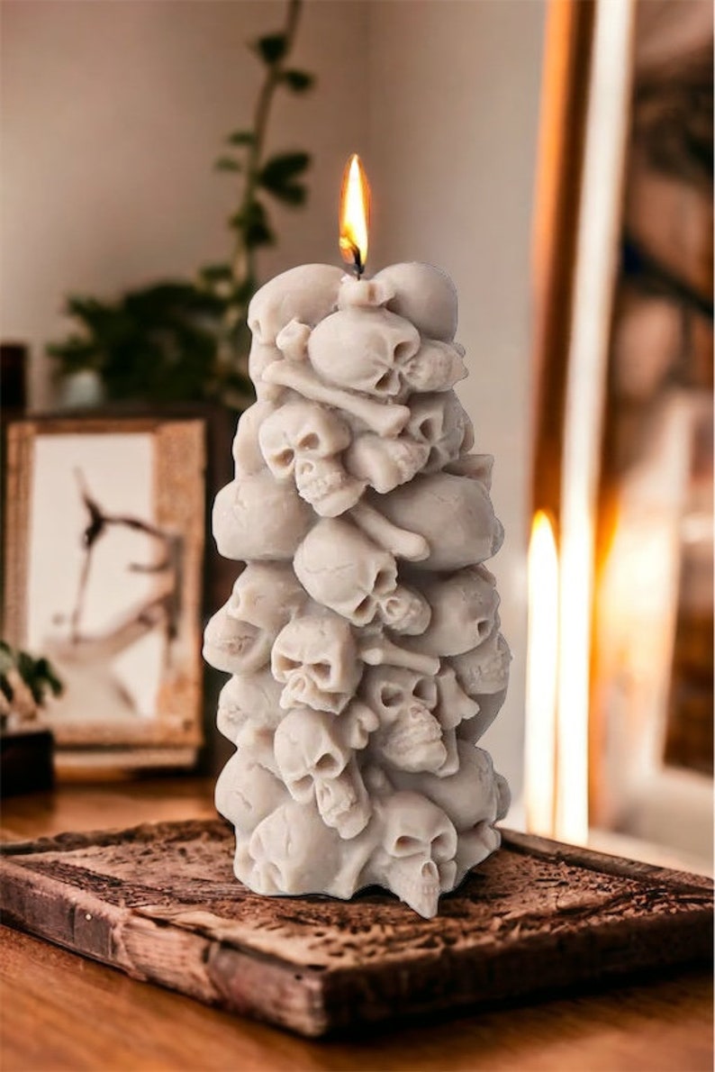 Skull Pillar Candle,halloween Candle,skeleton Gothic Candle,halloween ...