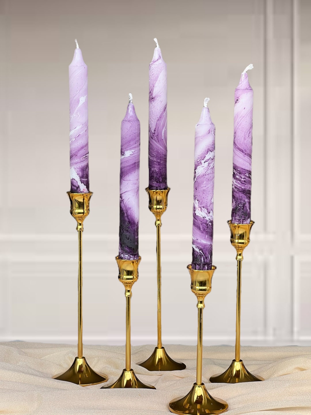 Marble Purple Dinner Candles,purple Taper Candles,candle Sticks,purple ...