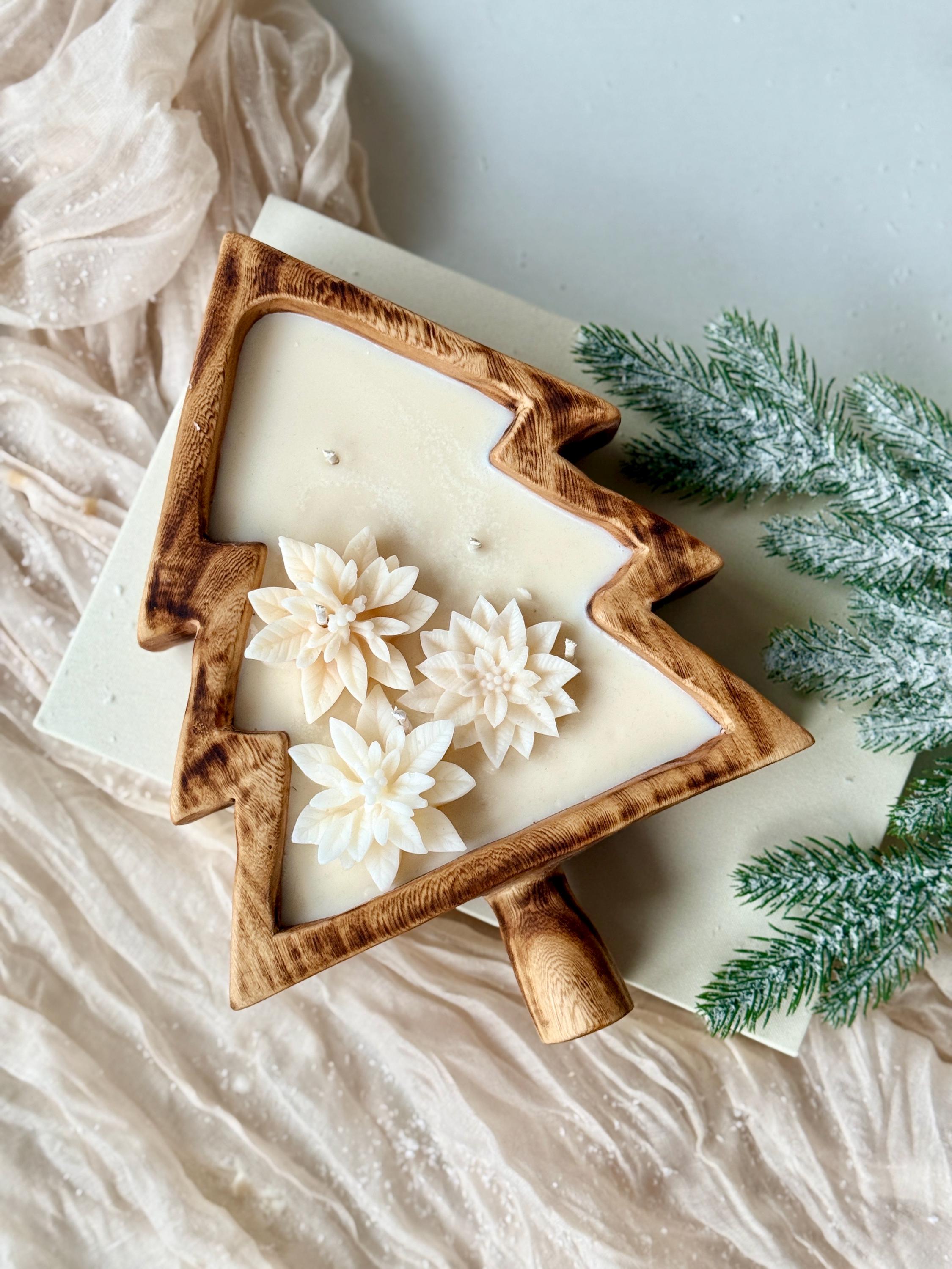 Large Wooden Tree Candle Bowl,cozy Winter Home Décor,scented Christmas ...