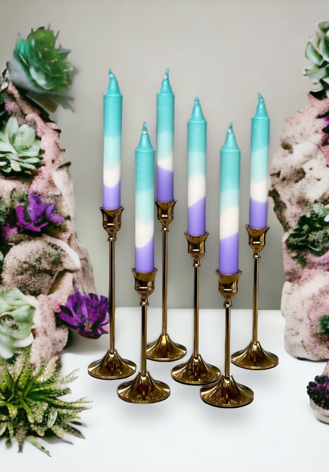 Dip Dye Candles,blue Purple White Candles,colourful Taper Candle,tall ...