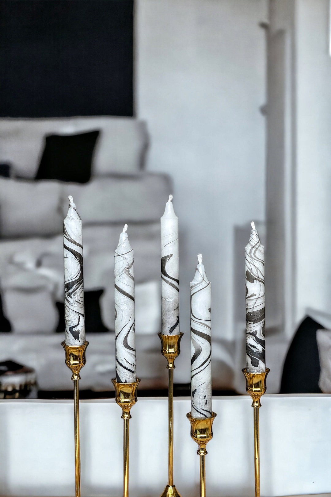 Black White Silver Marble Candles,tall Taper Candle Set,dinner Candles ...