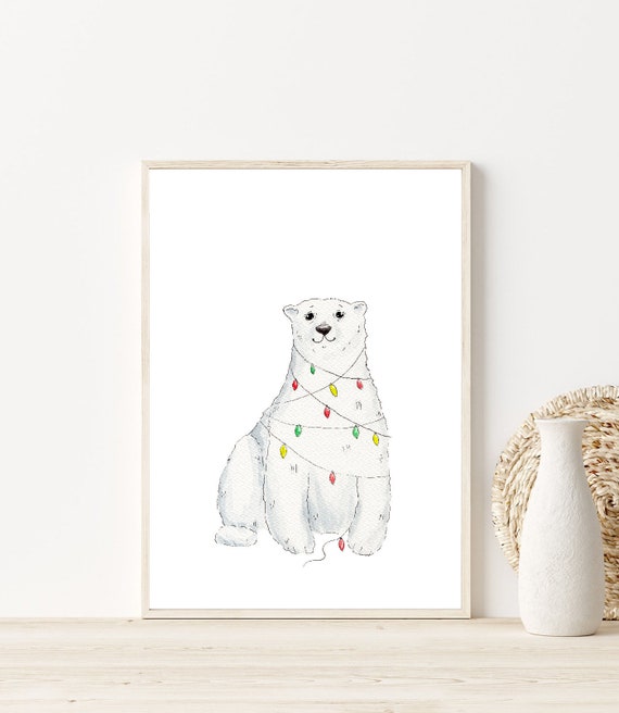 cute Christmas print UNFRAMED Cute Polar Bear Print Christmas Bear ...