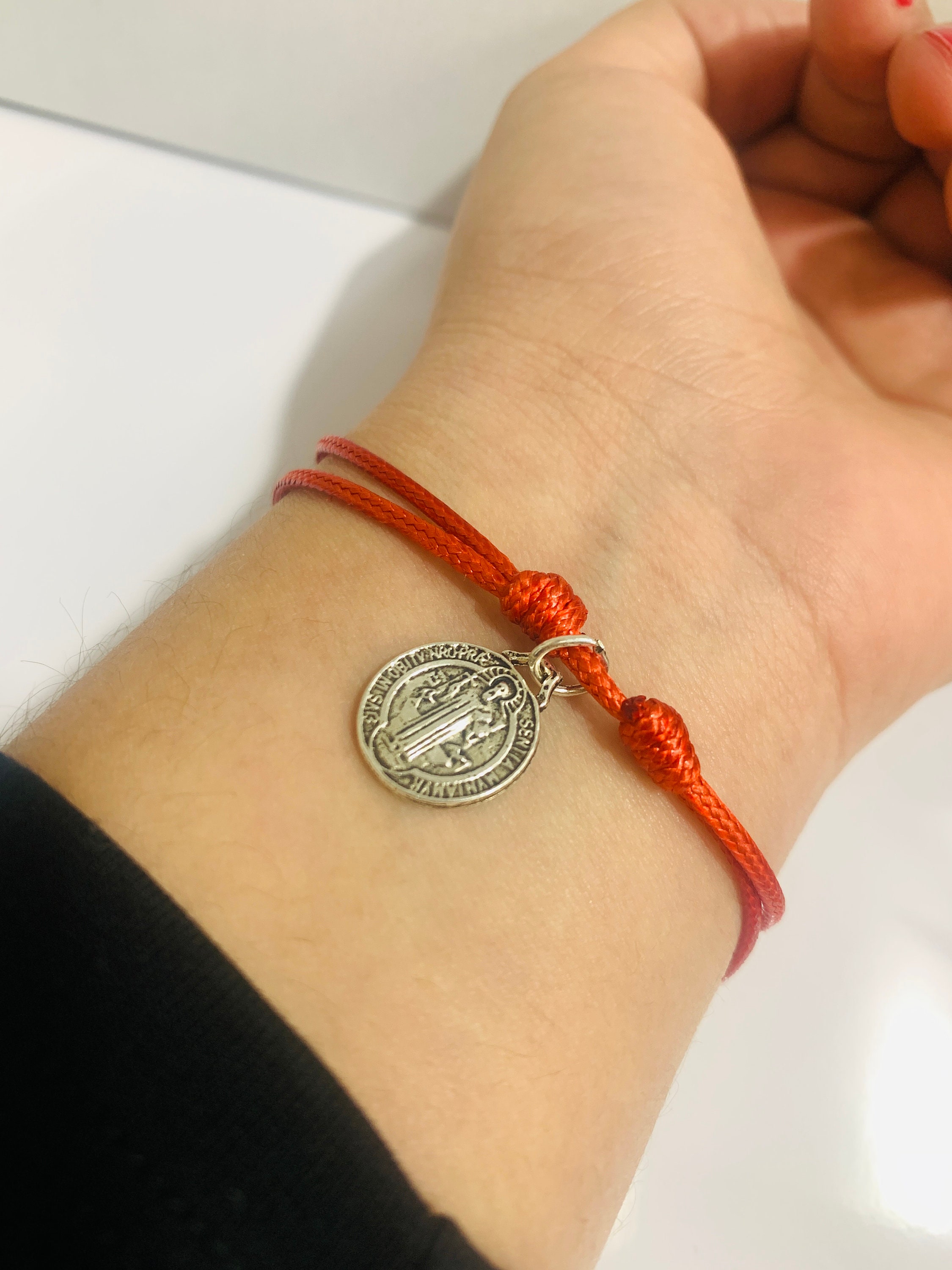 Red Bracelet Saint Benedict Medal Red string for Protection. | Etsy