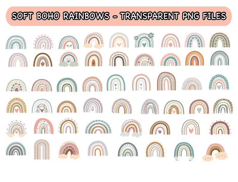 Boho Rainbow Clipart | 100+ Designs, Scrapbooking, Stickers (digital ...