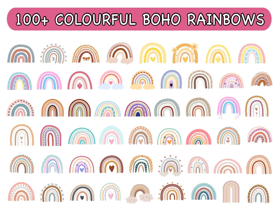 Instant Download 100+ Boho Rainbow Designs | Cute Rainbows for ...