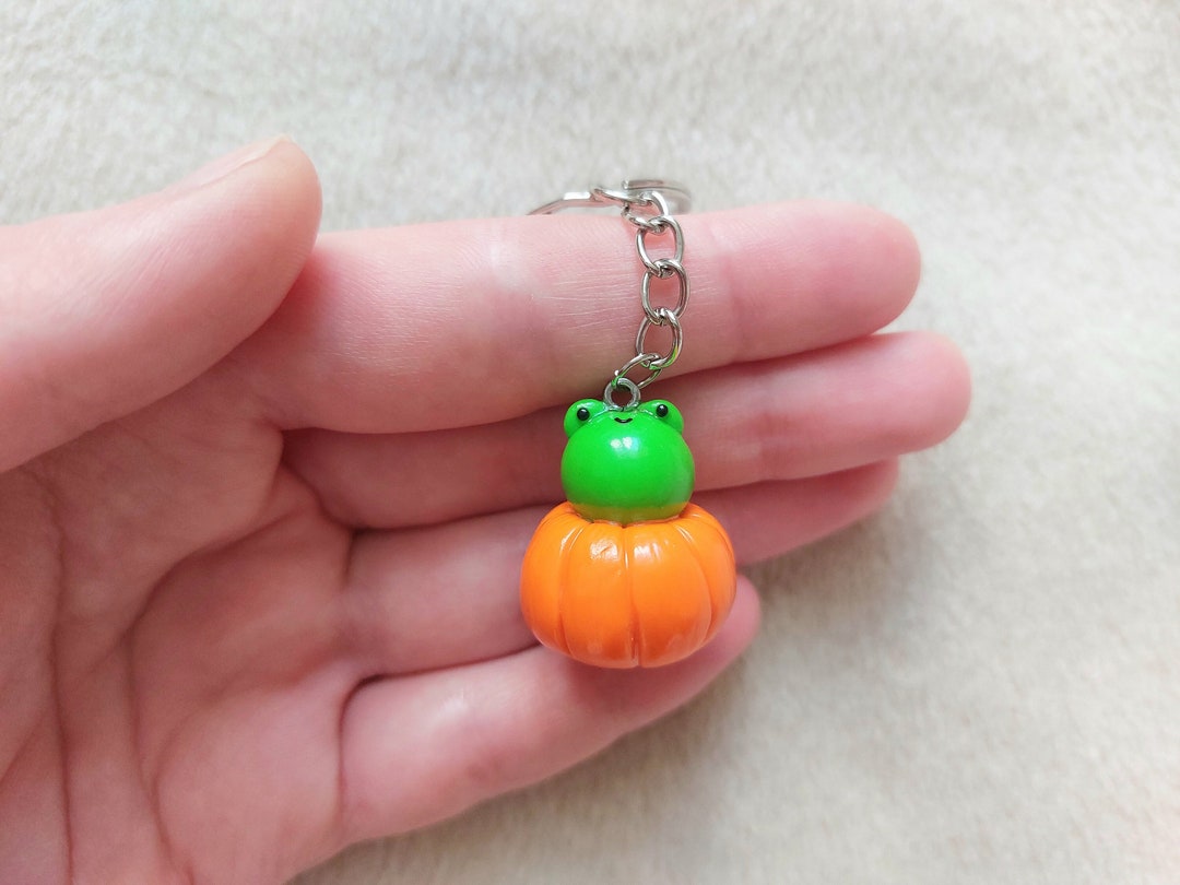 Cute Frog in A Pumpkin Keychain Kawaii Frog Keyring Frog - Etsy