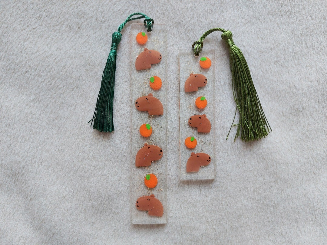 Cute Calybara and Orange Bookmark, Cute Resin Bookmark, Kawaii Resin ...
