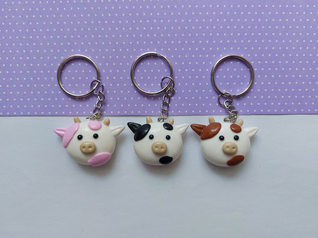 Cute Cow Keychain, Cow Keyring, Cow Charm, Brown Cow Keychain, Pink Cow ...