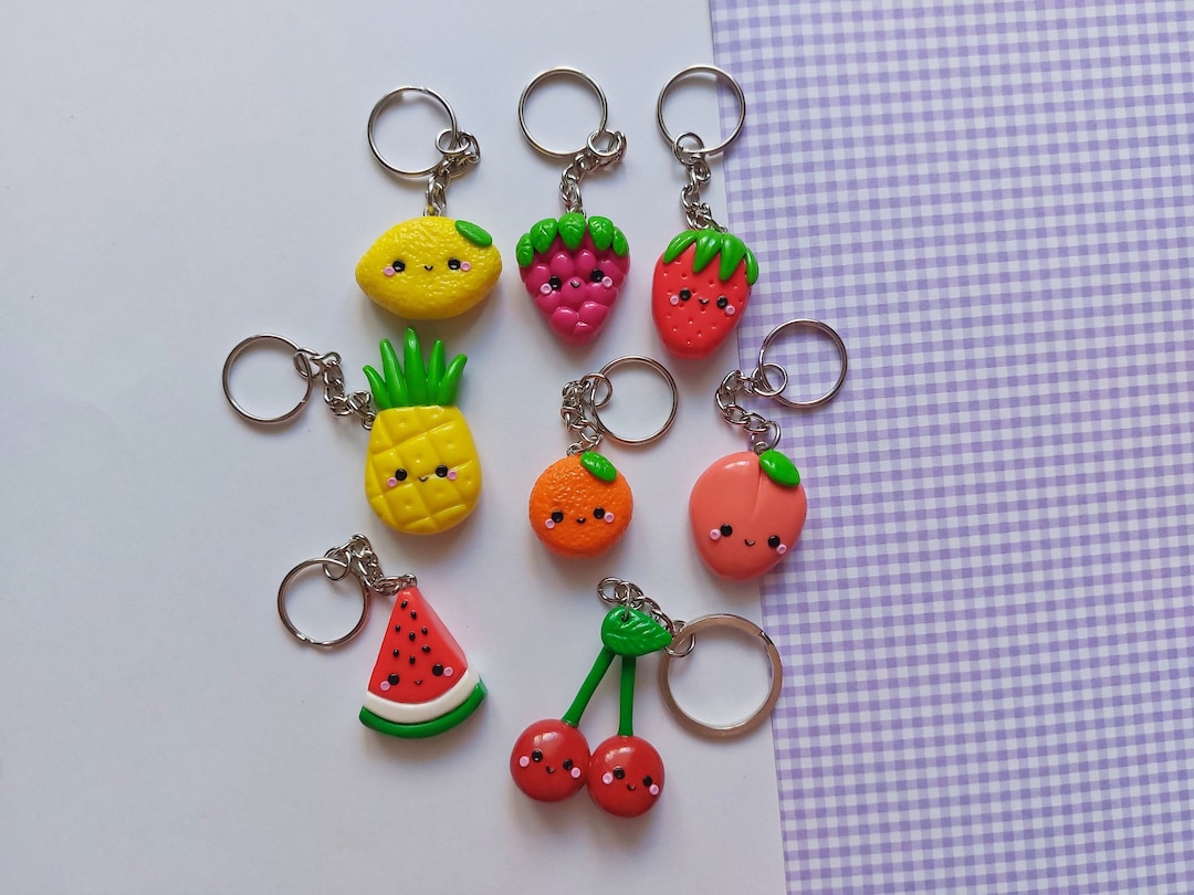 Cute Fruit Keychain, Kawaii Fruit Keyring, Fruit Charm, Orange, Lemon ...