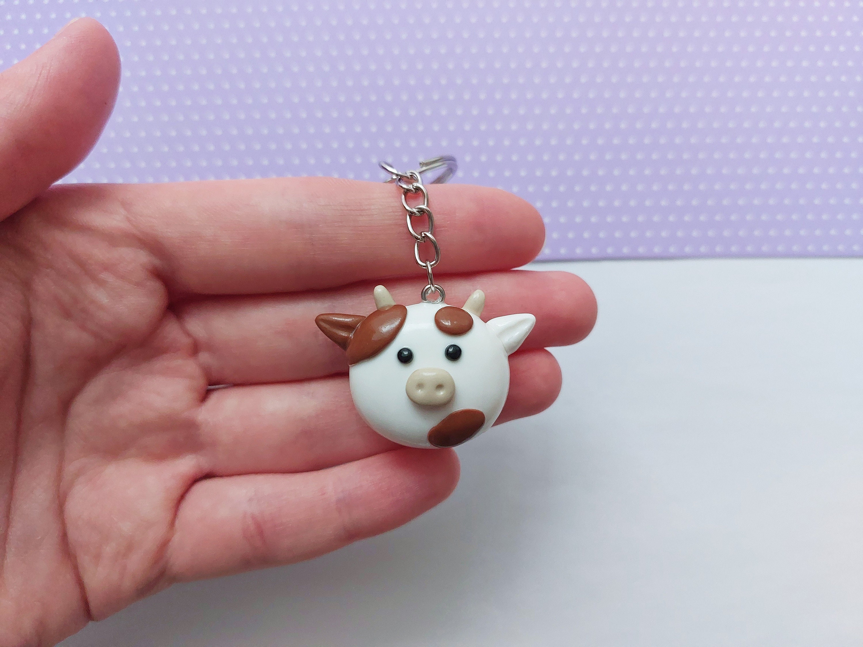 Cute Cow Keychain, Cow Keyring, Cow Charm, Brown Cow Keychain, Pink Cow ...