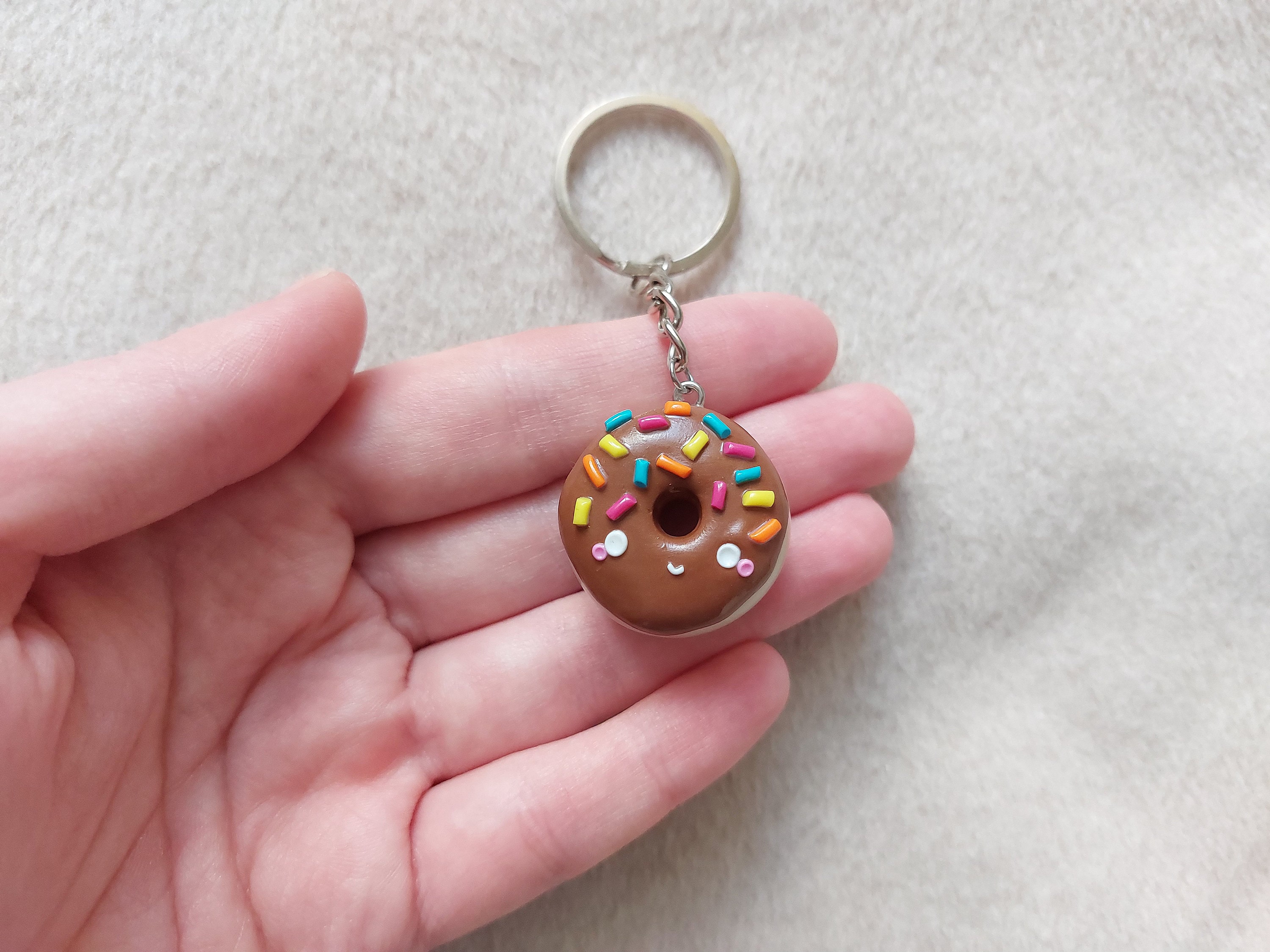Cute Pastel Donut Keychain, Kawaii Donut Keyring, Donut With Rainbow Colorful Sprinkles Charm ...