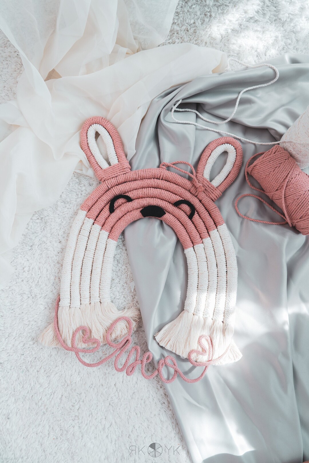 Rabbit Macrame Rainbow Wall Hanging, Personalized With Name, Bunny ...