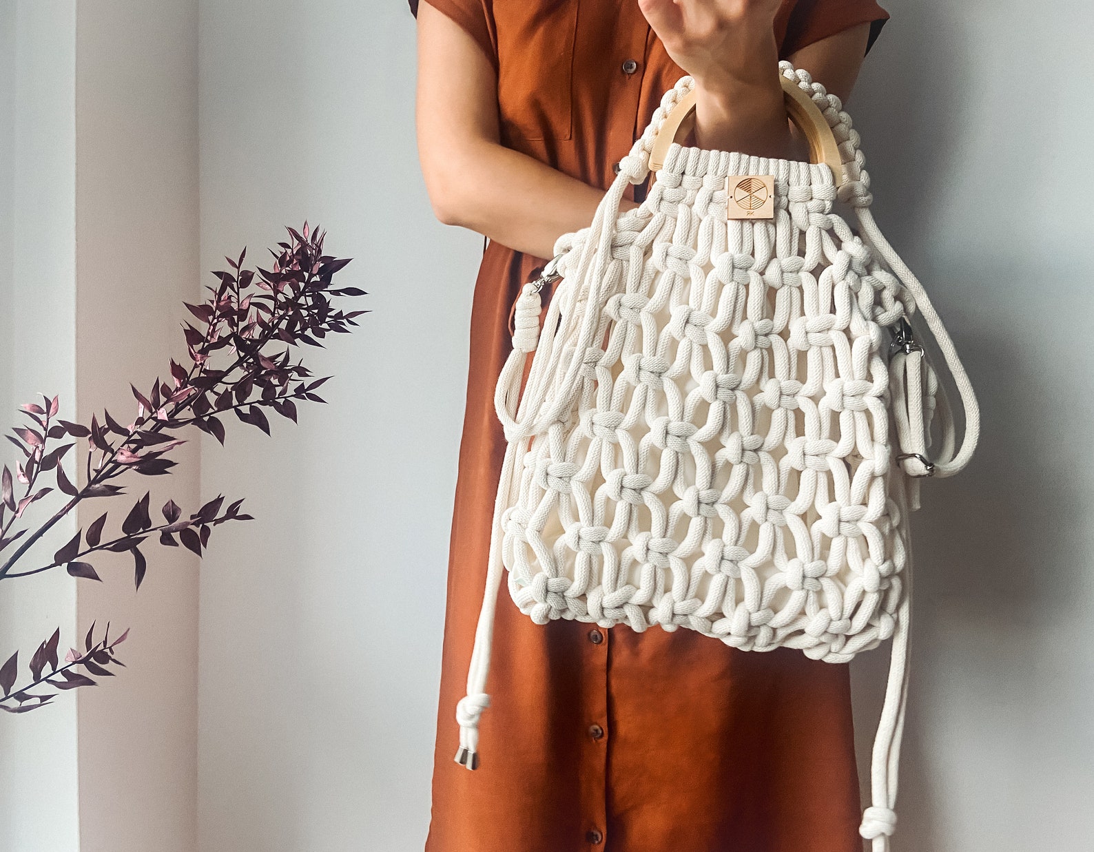 Summer Trendy Macrame Boho Tote Bag, Handmade Bohemian Bag With Wooden ...