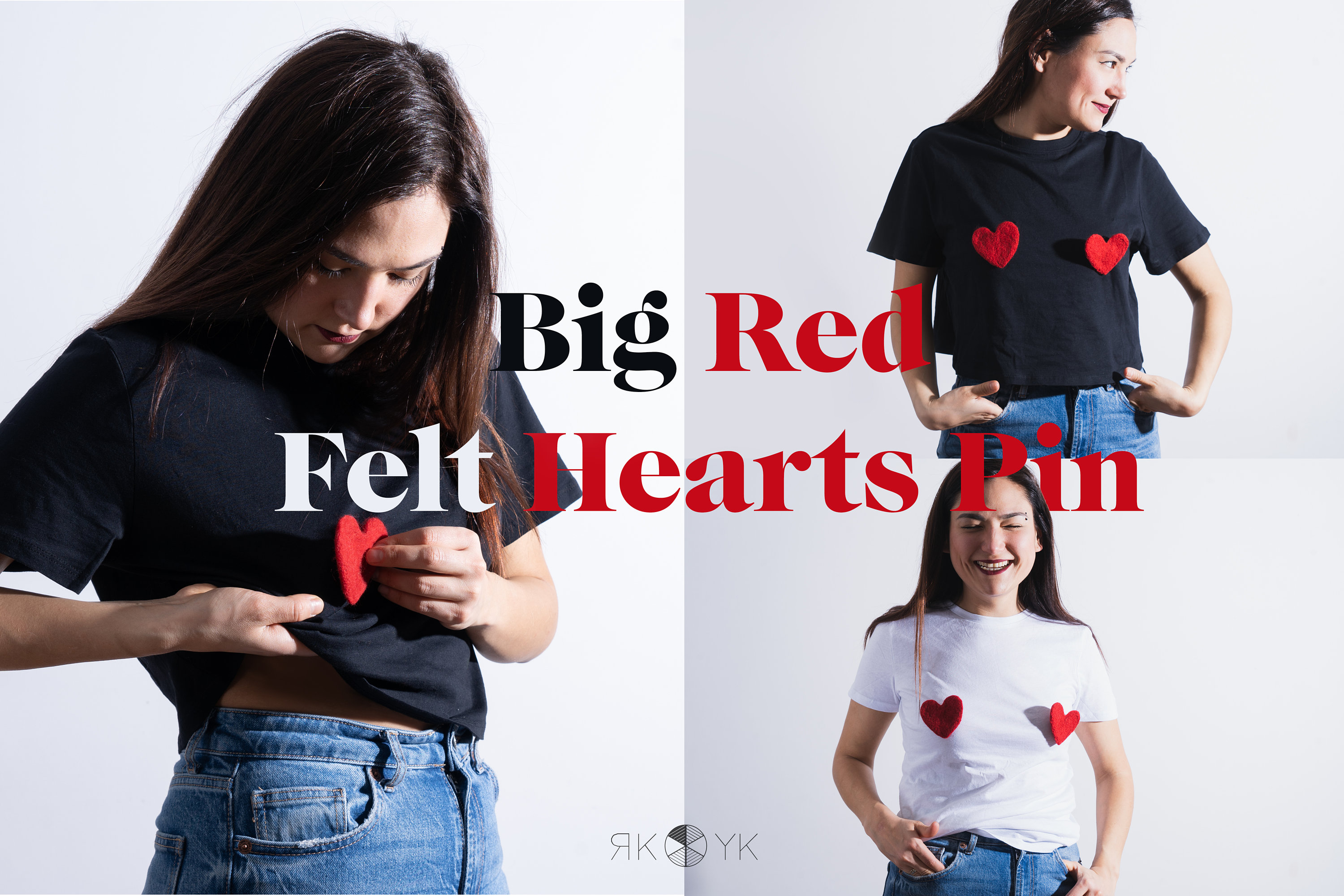 Big Red Hearts Pin Set - Wool Felt Heart Brooch - Heart Jewelry - Red ...