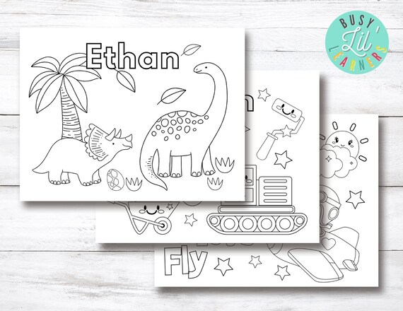 Personalized Coloring Pages Dinosaurs Construction and | Etsy
