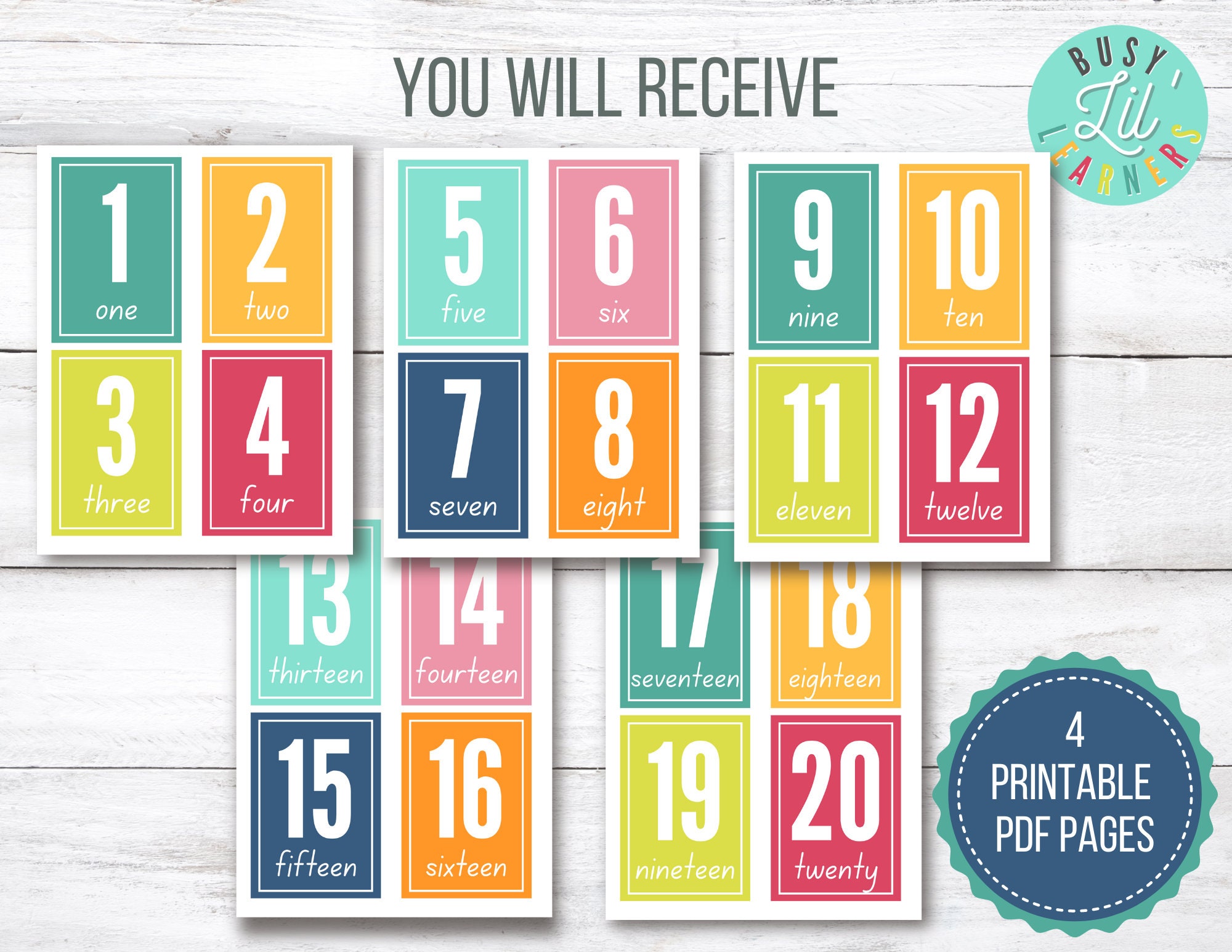 1-20 Number Flashcards, Colorful Number Flashcards, Learn to Count ...