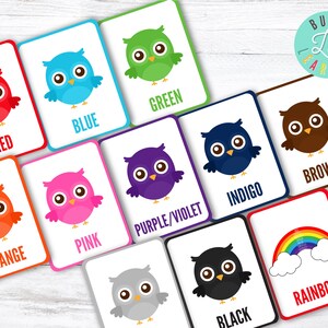 Learn Your Colors Printable Flash Card, Owls, Preschool, Kindergarten ...