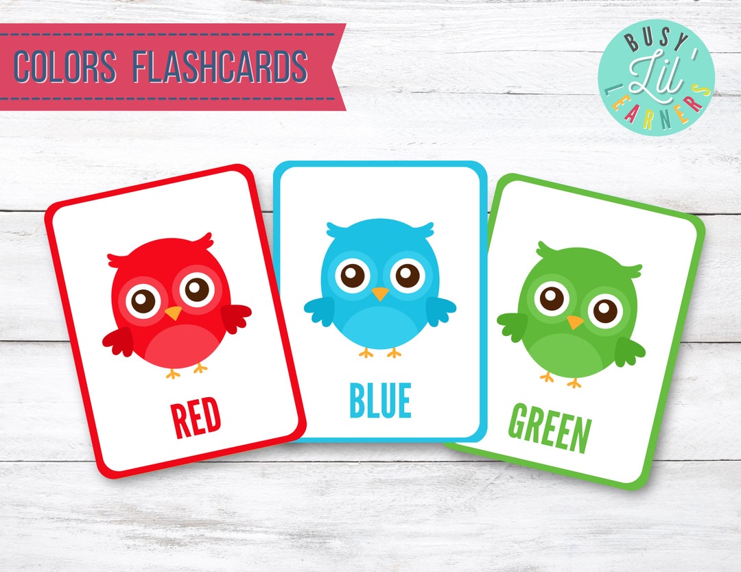 Learn Your Colors Printable Flash Card, Owls, Preschool, Kindergarten ...