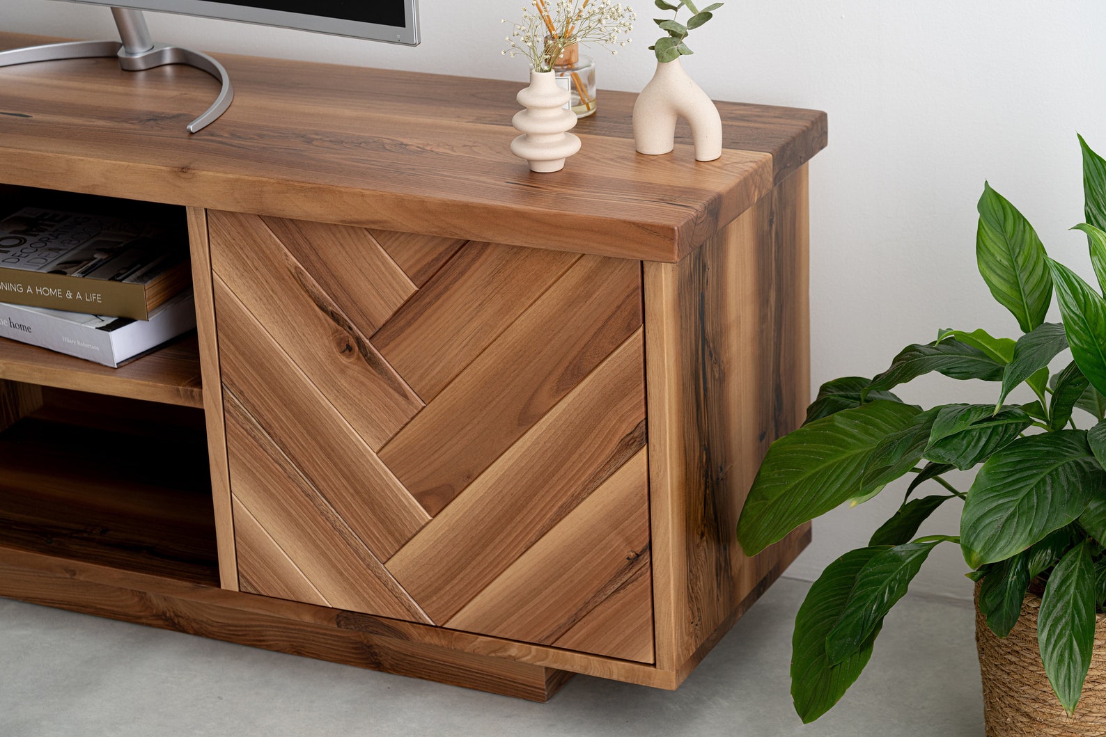 Walnut Wood TV Unit & Console, Modern and Unique Design Decor ...