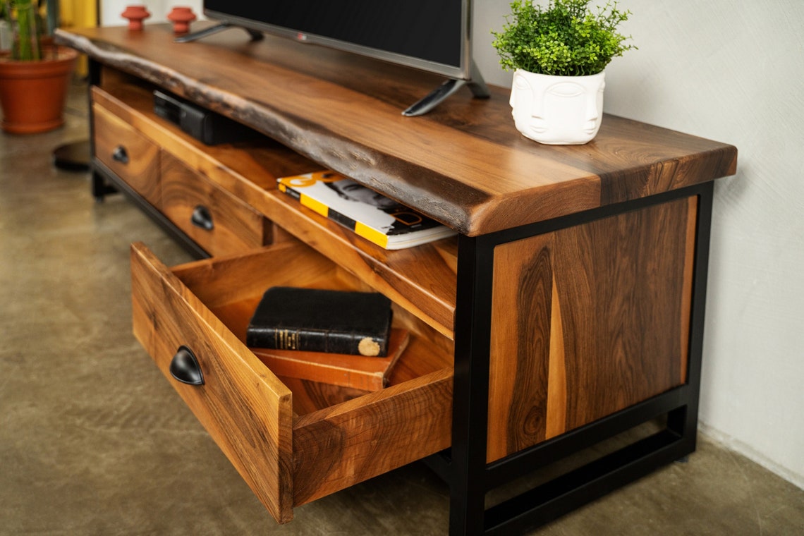 Walnut Wood TV Unit & Console, Modern and Unique Design Decor ...