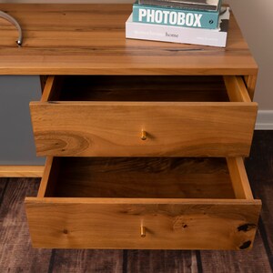 Contemporary Solid Walnut Media Console With Gold Metal Leg, Modern TV ...