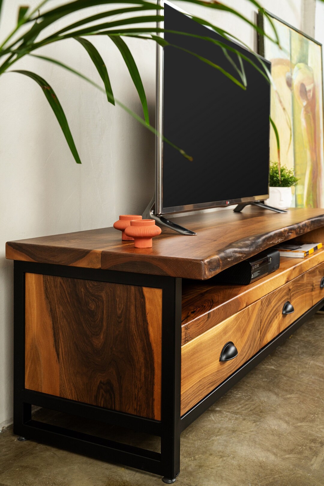Buy Walnut Wood TV Unit & Console, Modern and Unique Design Decor ...