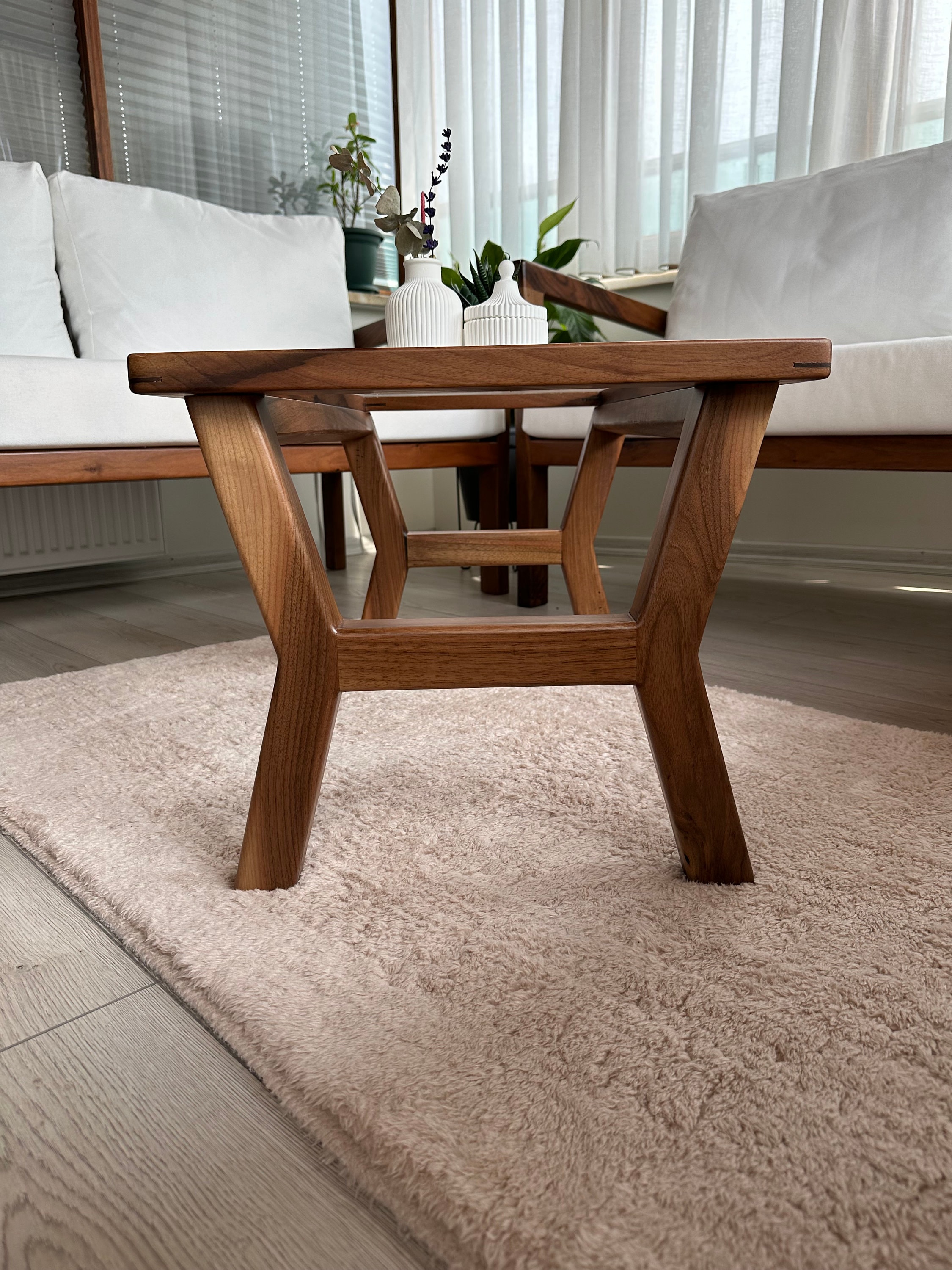 Glass Top Solid Wood Coffee Table Scandinavian Naturel Walnut Sofa Table Classic Aesthetic Decor Functional Art for Home Office Etsy UK