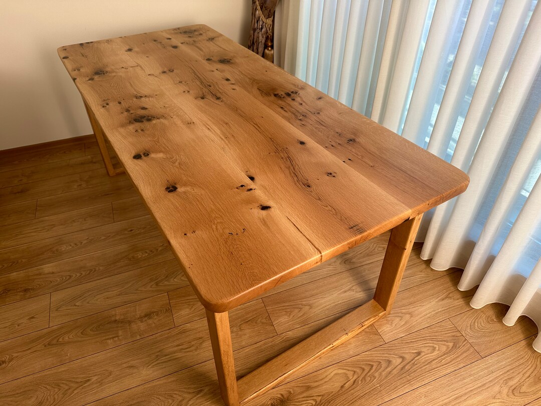 Handcrafted Oak Wood Dining Table, Rustic Farmhouse Charm, Solid Wood ...