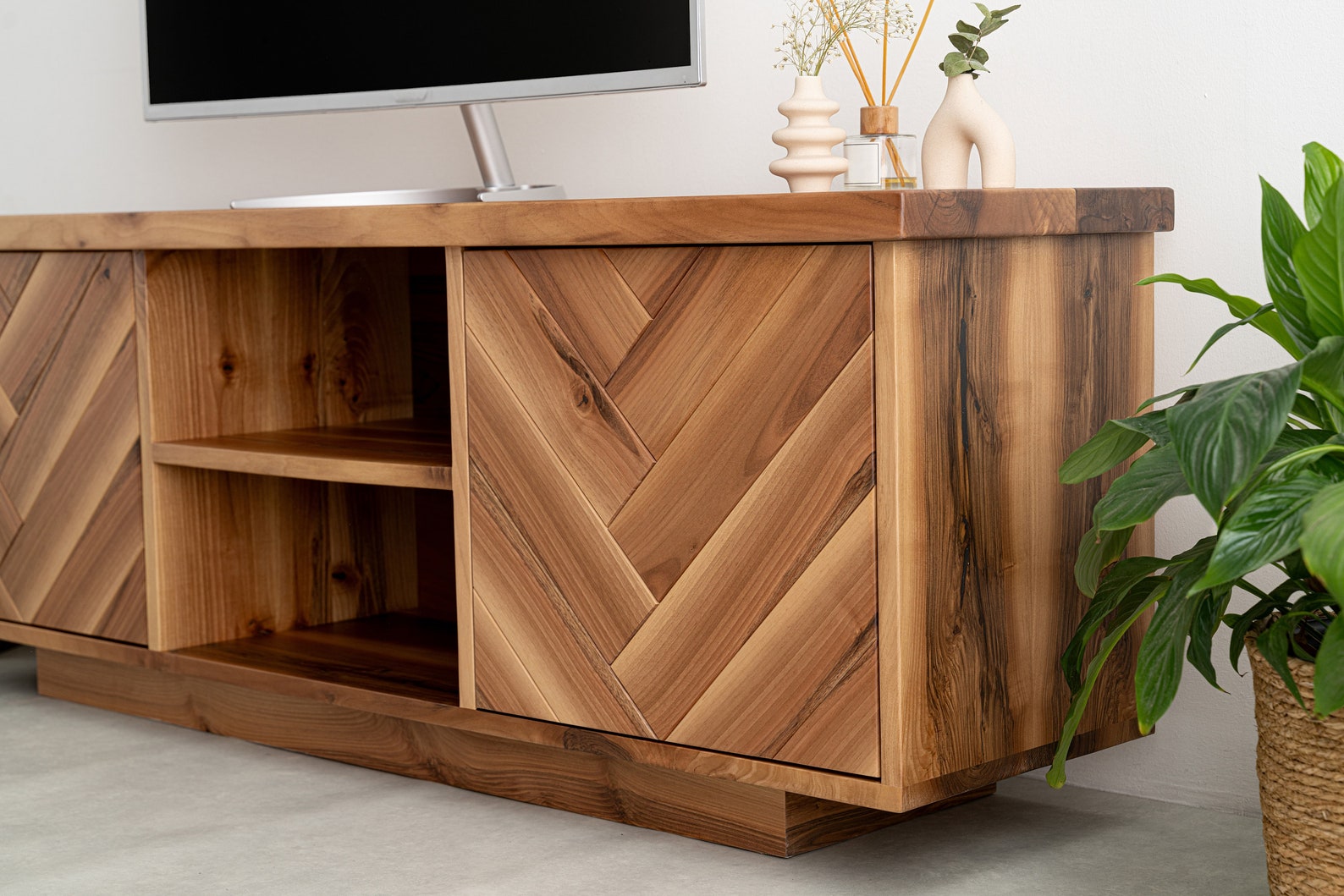 Walnut Wood TV Unit & Console, Modern and Unique Design Decor ...