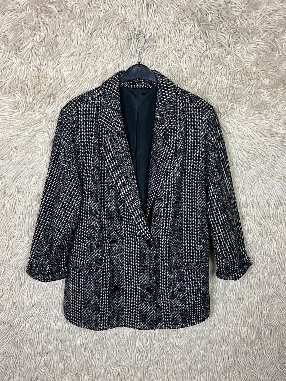 Vintage Blazer Jacket Wool Womens Size M L 40 Pure New Wool Checkered ...