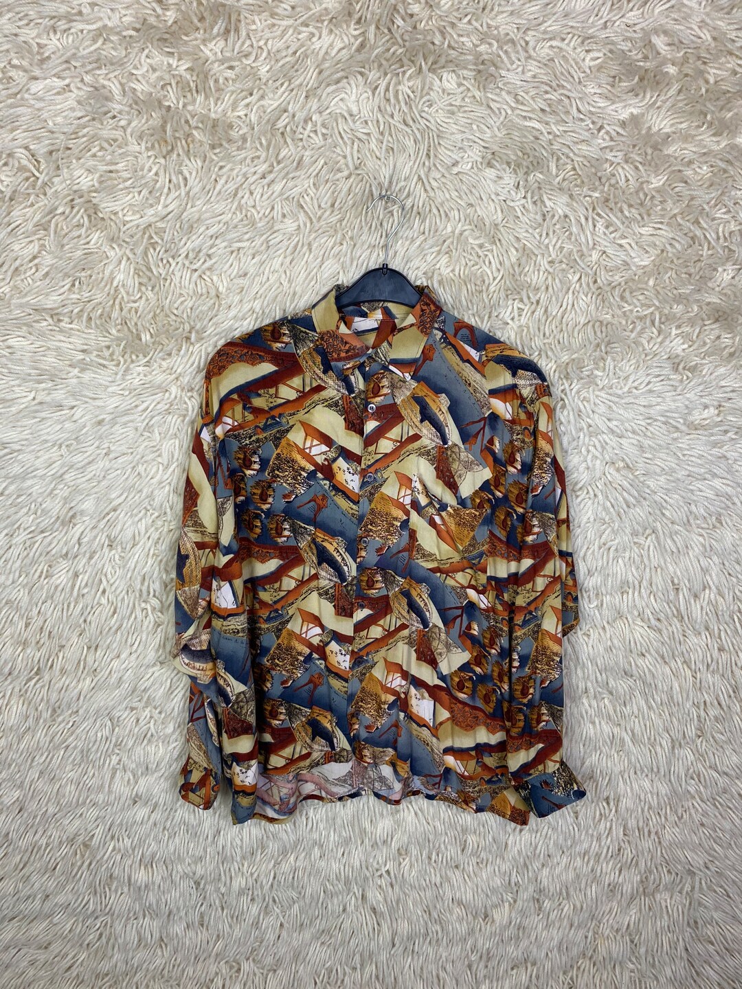 Vintage Size M L Crazy Pattern Shirt Longsleeved Shirt Long Sleeves 80s ...