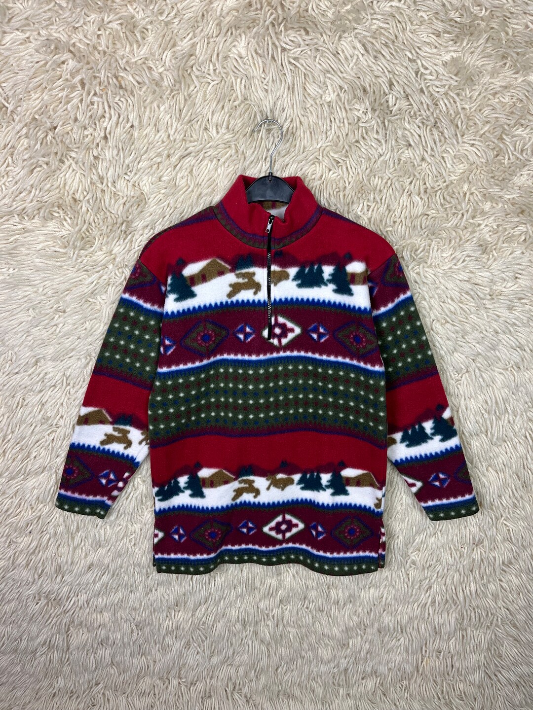 Vintage Fleece Pullover Size S M Ski Wear Jumper Sweatshirt Quarterzip ...