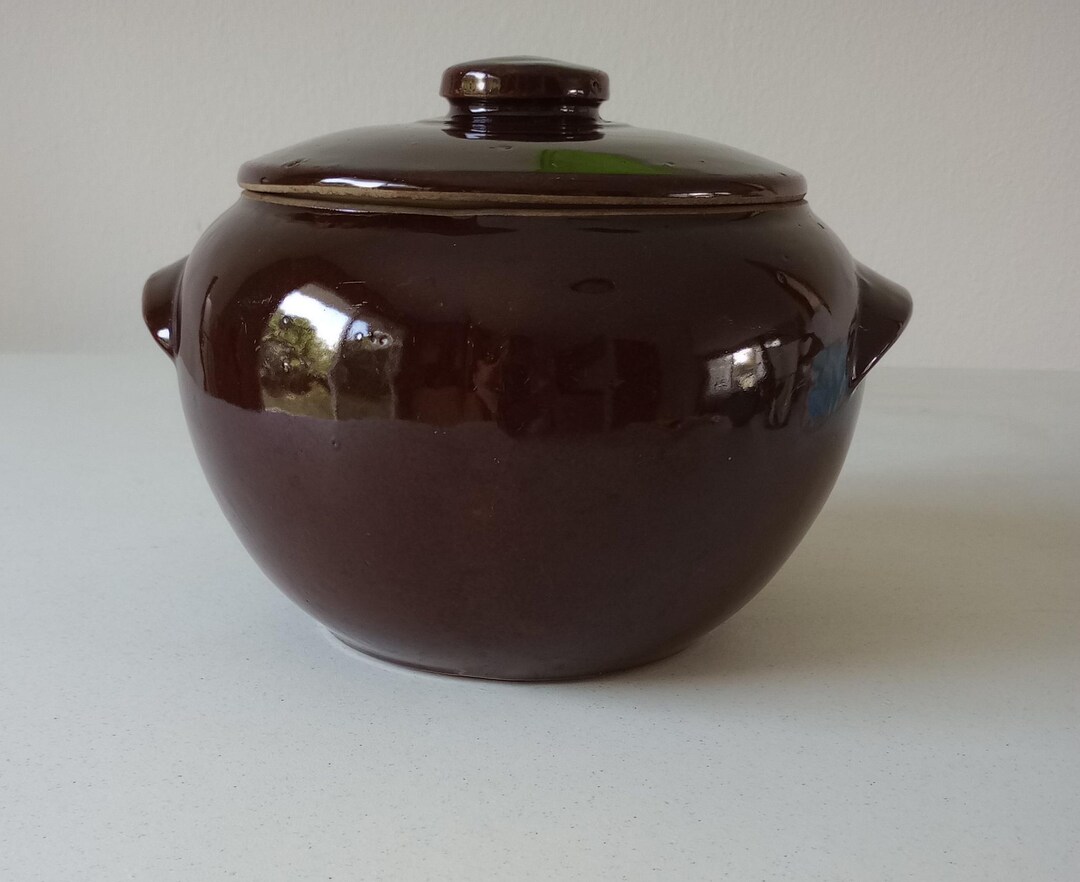 Vintage Bean Pot or Cookie Jar, Brown Crock Bean Pot, Brown Crock ...