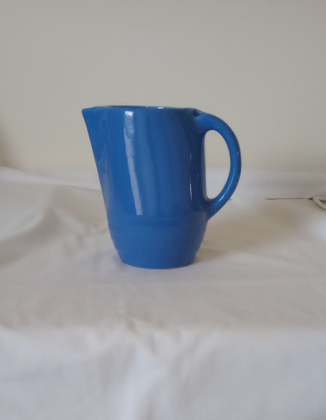 Vintage Blue Stoneware Pitcher: Slanted Crock Design - Etsy