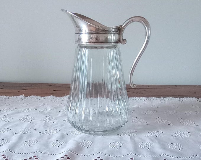 Vintage Ribbed Glass Pitcher With Silverplate Ice Catcher - Etsy
