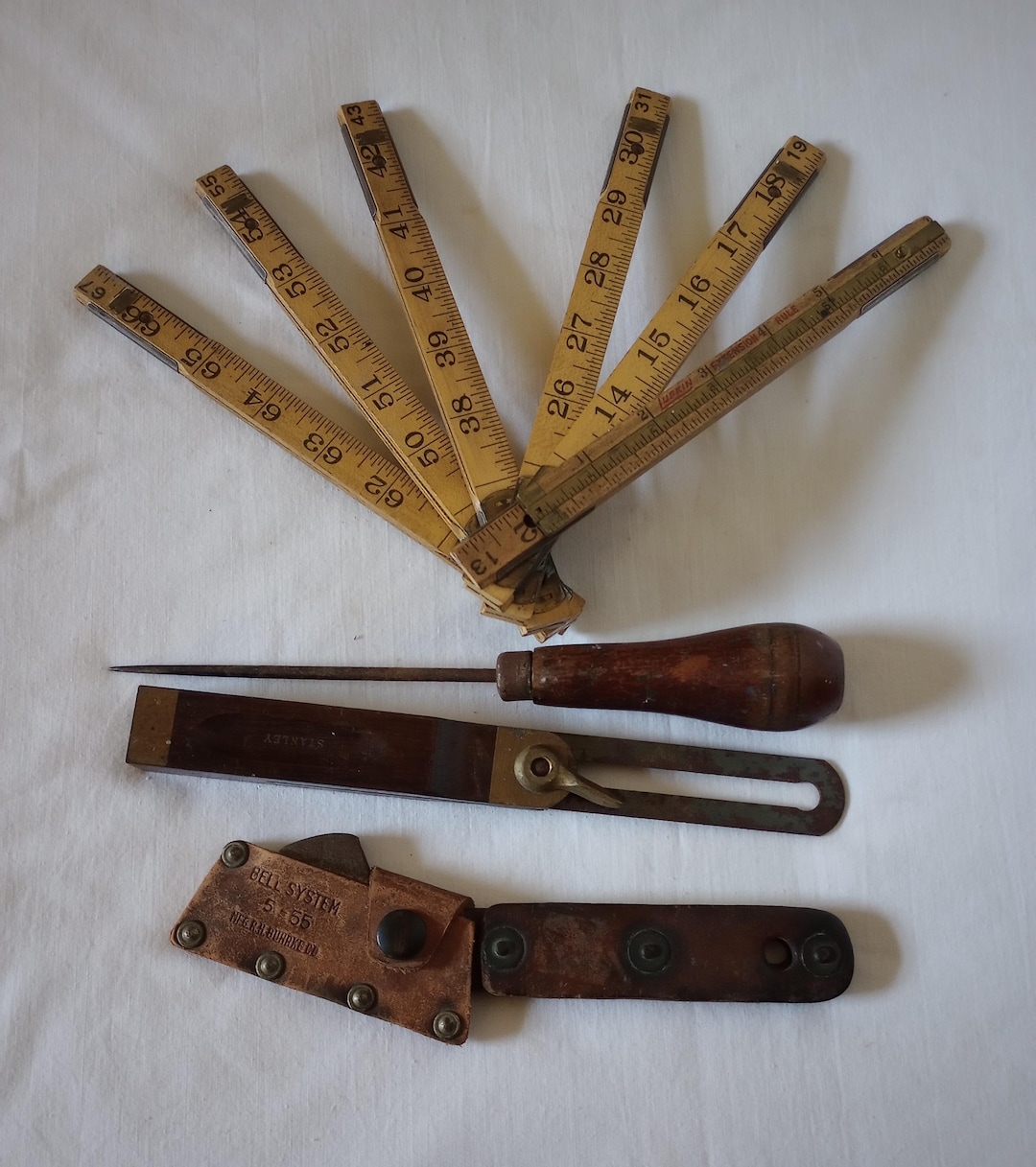 Vintage Tools, Stanley Knife, Lufkin Wooden Ruler, Bell Cable Splicer ...