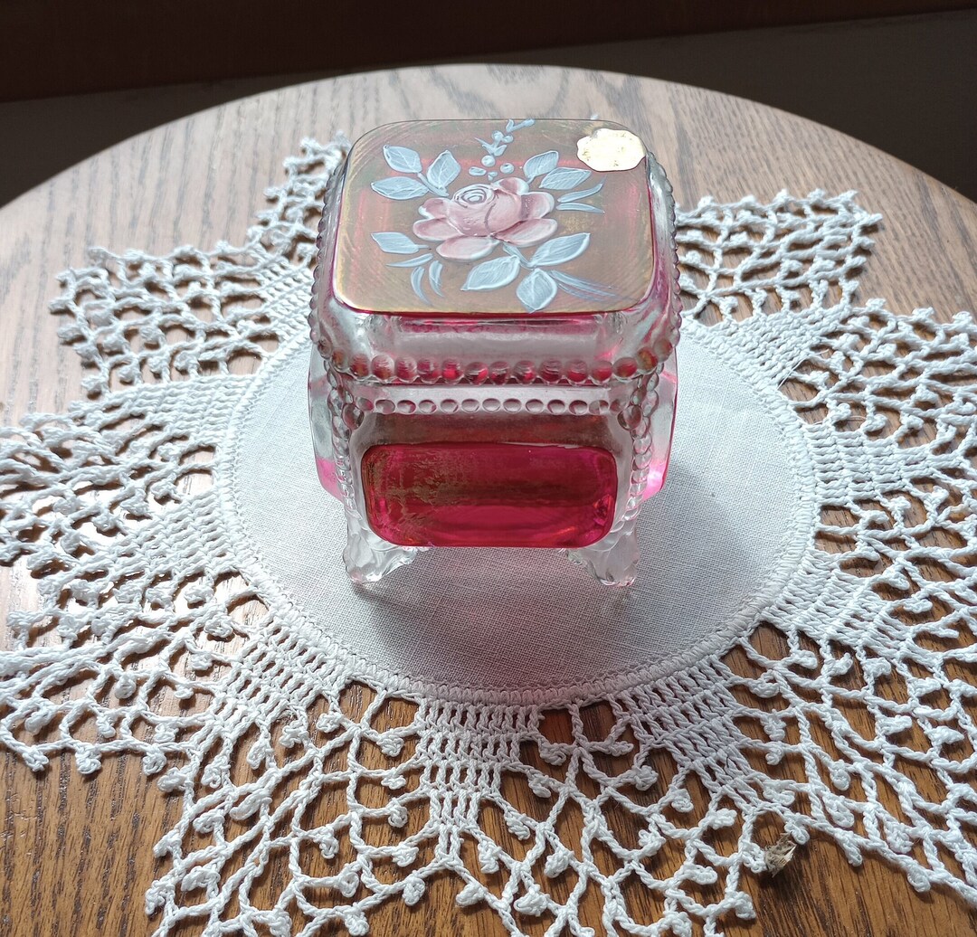 Vintage Ruby Fenton Glass, Trinket Box With Rose, Ruby and Rose Box - Etsy