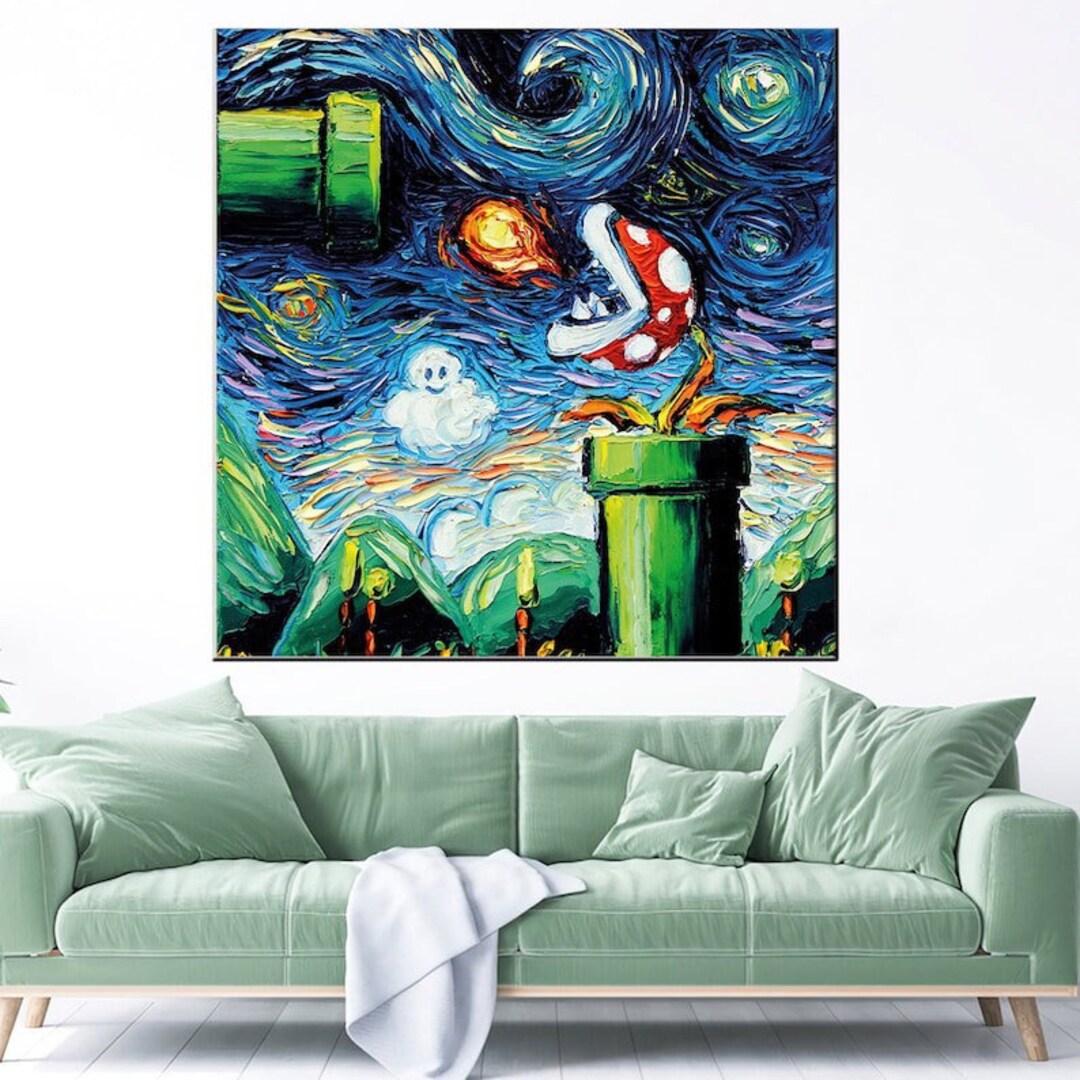 Mario World Gogh Art, Van Gogh Artwork,mario World Canvas,mario ...