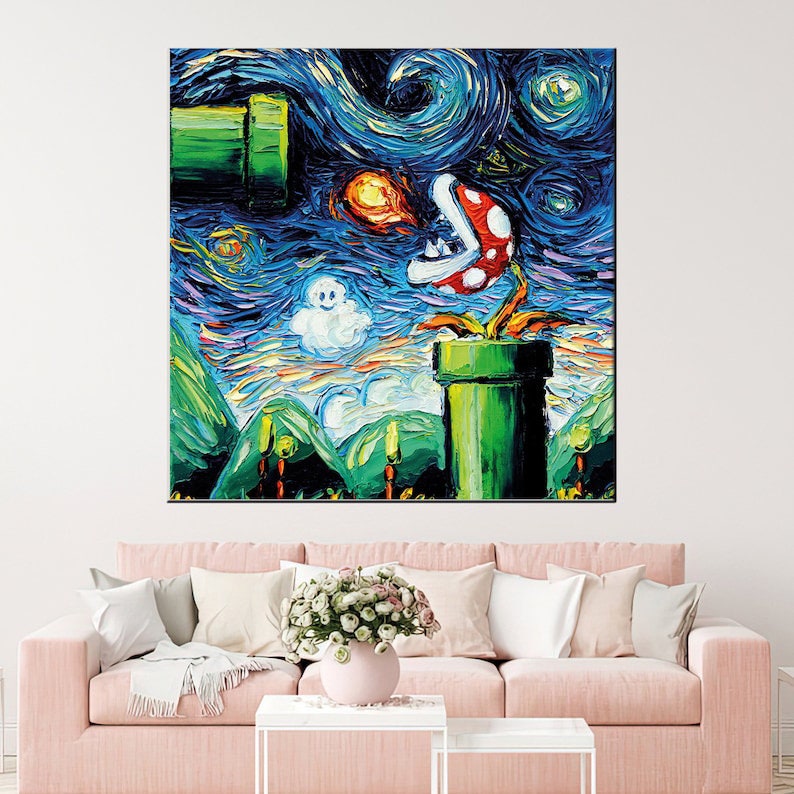 Mario World Gogh Art, Van Gogh Artwork,mario World Canvas,mario ...