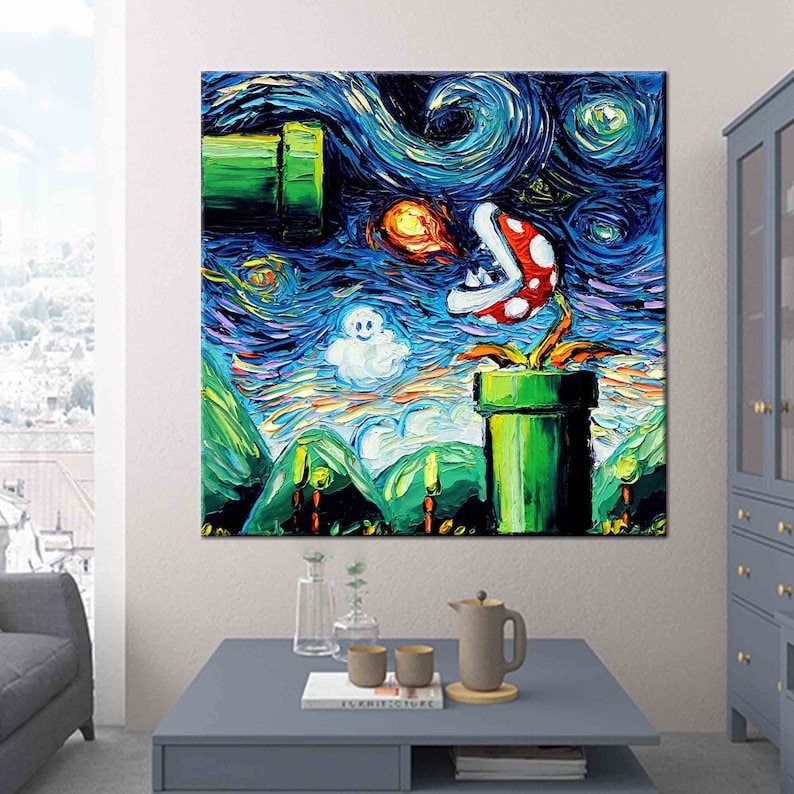 Mario World Gogh Art, Van Gogh Artwork,mario World Canvas,mario ...