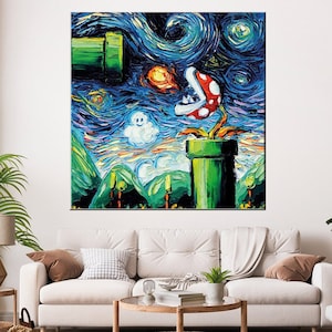 Mario World Gogh Art, Van Gogh Artwork,mario World Canvas,mario ...