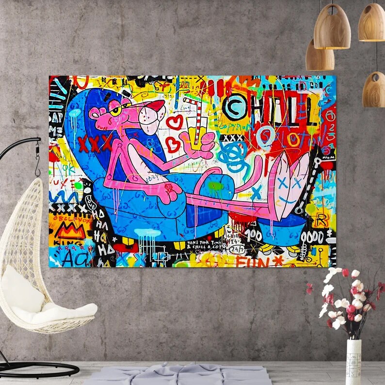 Pink Panther, Graffiti Pop Art Canvas, Banksy Graffiti Wall Art ...