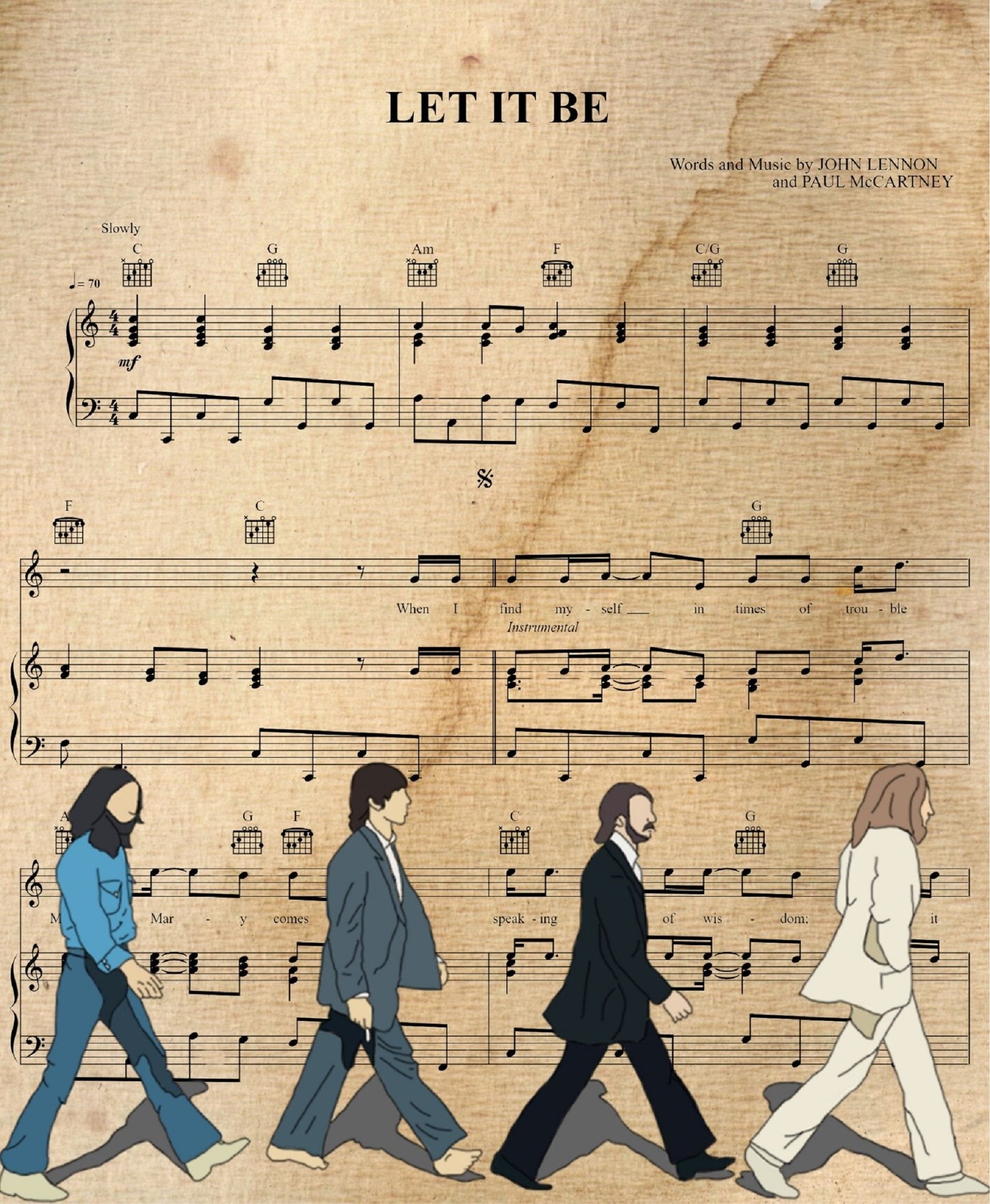 Let It Be Sheet Music the Beatles Sheet Music Art Print Let - Etsy