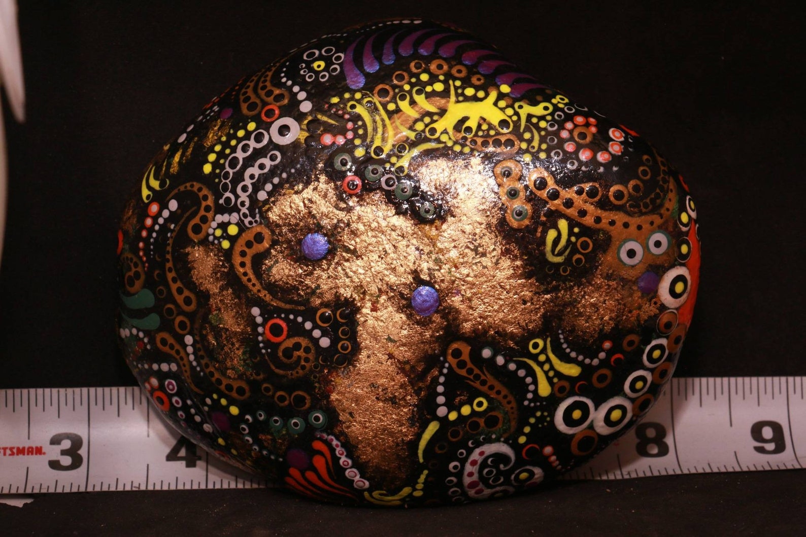 Painted River Rock Abstract Art Gold Inlay - Etsy